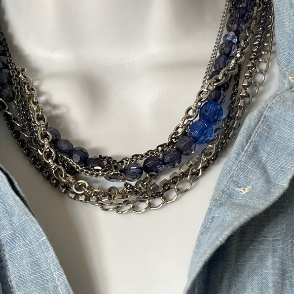 Jewelry | Vintage Blue Crystal Multi Chain Necklace Estate Sale Find ...